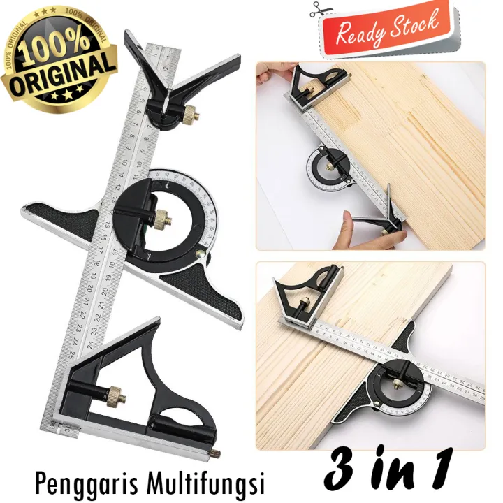 3 in 1 Penggaris Multifungsi Adjustable Angle 30cm Pengaris Garisan ...
