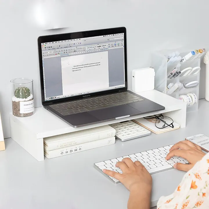 Office Computer Monitor Raised Shelf Desktop Keyboard Organizer Storage ...