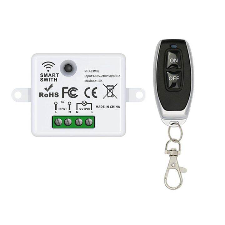 433MHz AC85-240V Wireless RF Remote Control Switch 1CH Relay Receiver ...