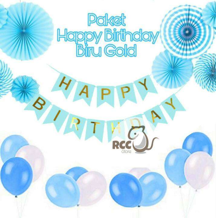 Paket Dekorasi Hiasan Balon Ulang Tahun / Happy Birthday Biru 02 ...