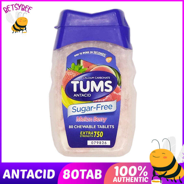 TUMS Sugar Free Antacid Extra Strength 750 Melon Berry 80 Chewable ...