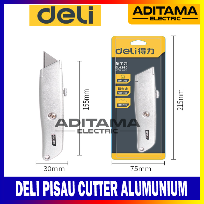 DELI PISAU CUTTER ALUMUNIUM SK5 3 MATA PISAU AUTO LOCK | Lazada Indonesia