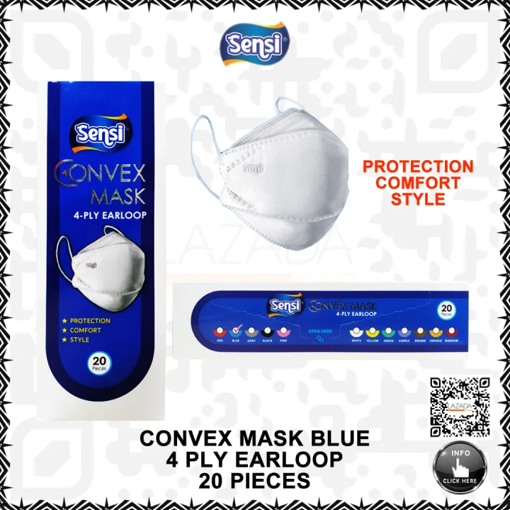SENSI CONVEX MASK 4PLY EARLOOP BLUE MASKER SENSI CONVEX 4 PLY WARNA ...