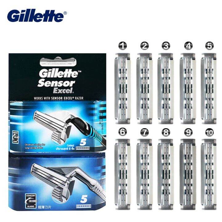 10 Pcs Gillette Sensor Excel Safety Razor Blades For Men With the Same ...