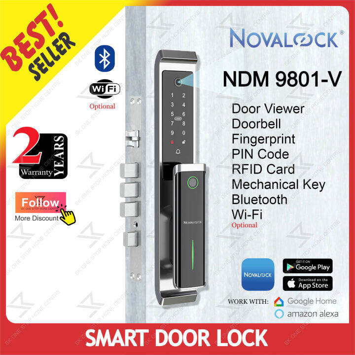 Novalock NDM 9801-V Push-Pull Smart Door Lock ( Door Viewer, Doorbell ...