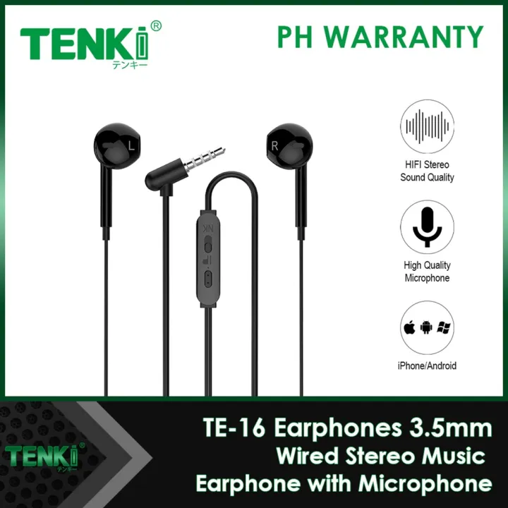 Tenki Earphone 3.5mm TE-16 (Black and White) | Lazada PH