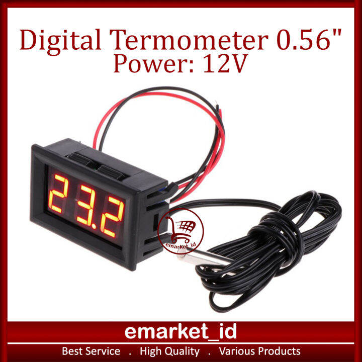 Digital Termometer LED DC 12V with Probe Sensor 0.56 inci / Thermometer ...