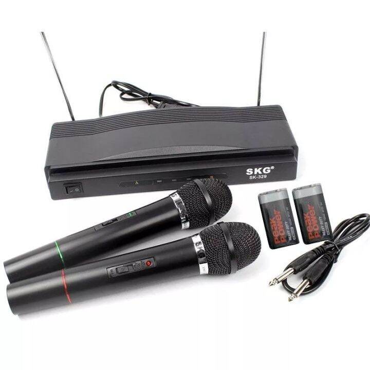 SKG ไมค์ลอยคู่ VHF ไมค์โครโฟนไร้สาย รุ่น SK-329 (สีดำ) | Lazada.co.th