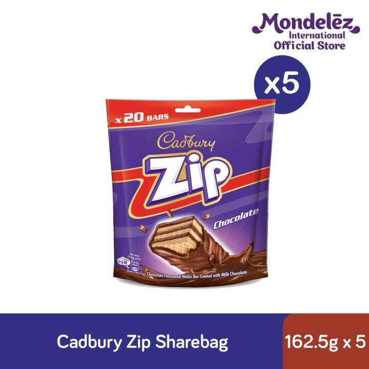 [Bundle of 5] Cadbury Zip Original Chocolate Wafer Bar Sharebag (160g ...