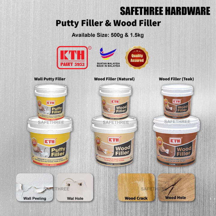 KTH 500gm & 1.5kg White Wall Putty Filler & Wood Filler Filling Cracks ...