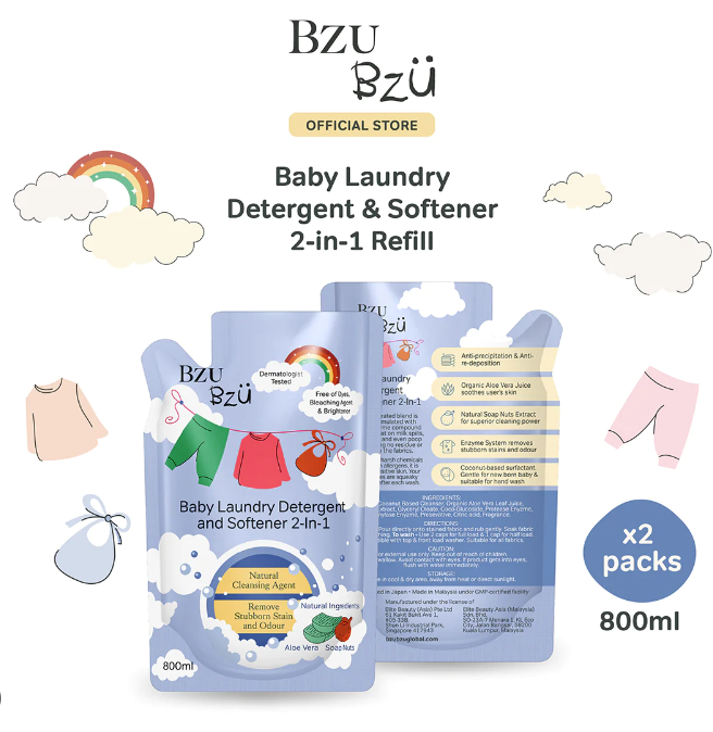 BZU BZU Baby Laundry Detergent and Softener 1L (Bottle) or 800ml Refill ...