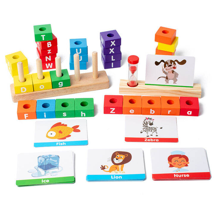 Wooden Alphabet Blocks Letter Word Block Toy Fun and Educational Wooden ...