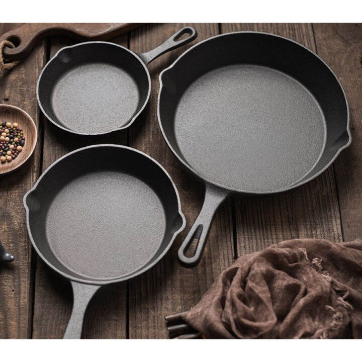 Natural Pre-Seasoned Pure Cast Iron Skillet Grill Pan Kuali Burger Non ...