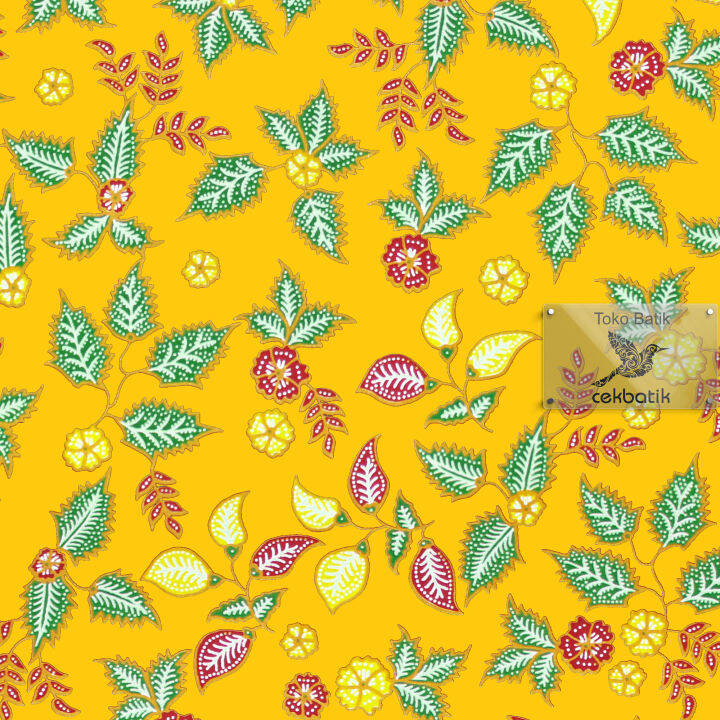 batik tradisional - Motif Cerah Bunga Merah Kuning Manis dengan Daun ...