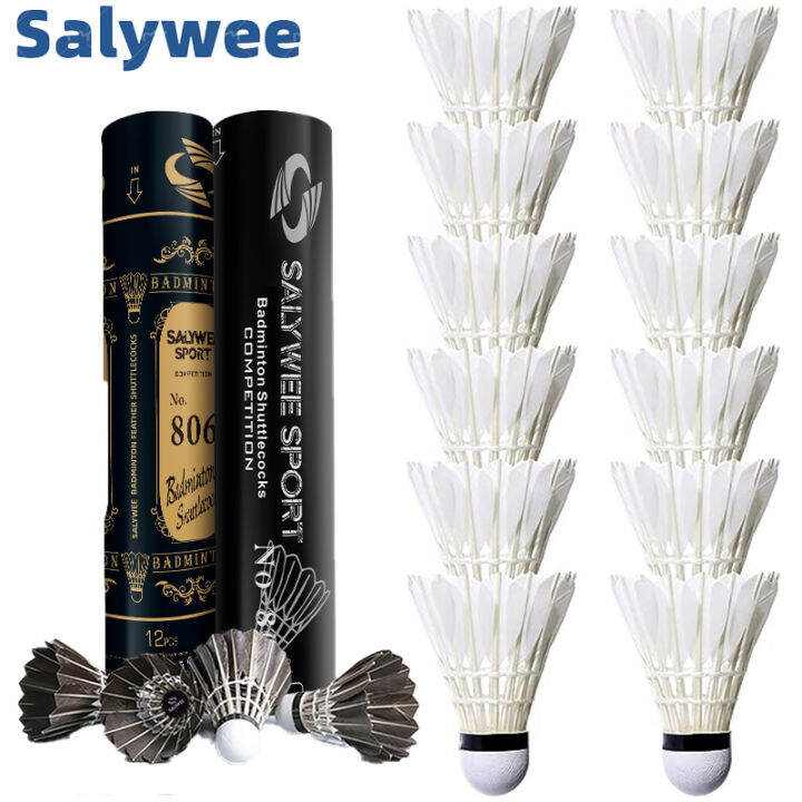 Salywee Goose Feather Badminton 12PCS Shuttlecocks with Great Stability ...