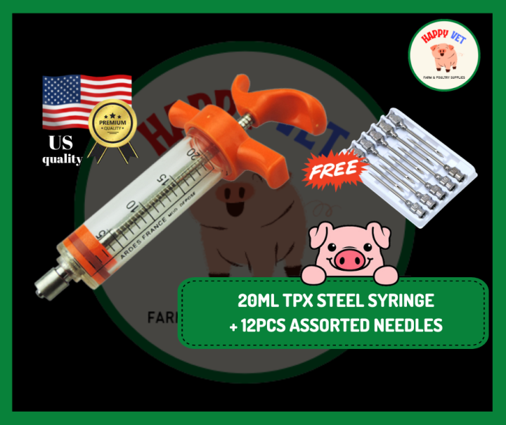 20ml Heavy Duty TPX Veterinary Syringe + Free 12pcs assorted needles ...