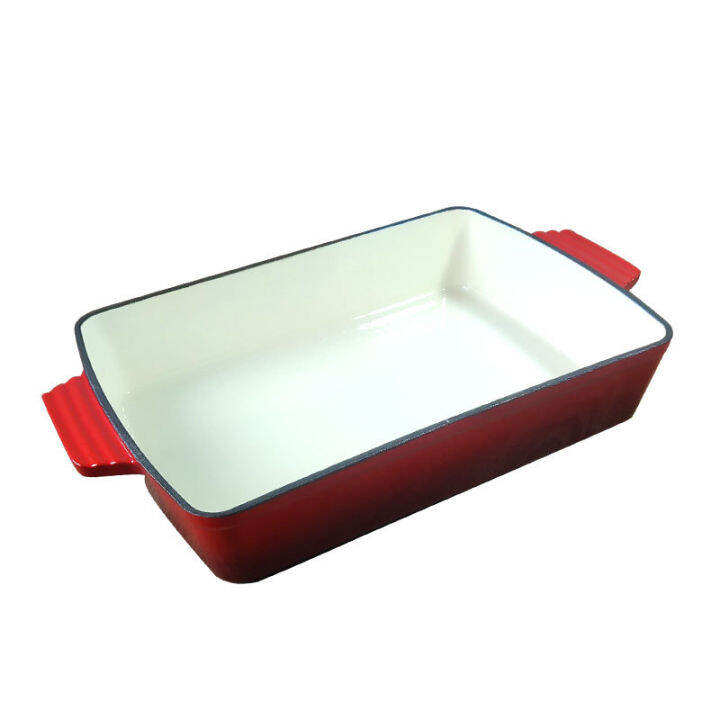 Cast Iron Enamel Roasting Pan Rectangular Fried Meat Set Plate Chinese ...