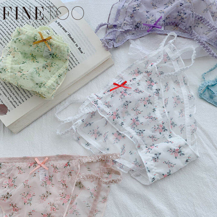 FINETOO Floral Women's Sweet Lace Underwear Low Waist Briefs Cute Girl ...