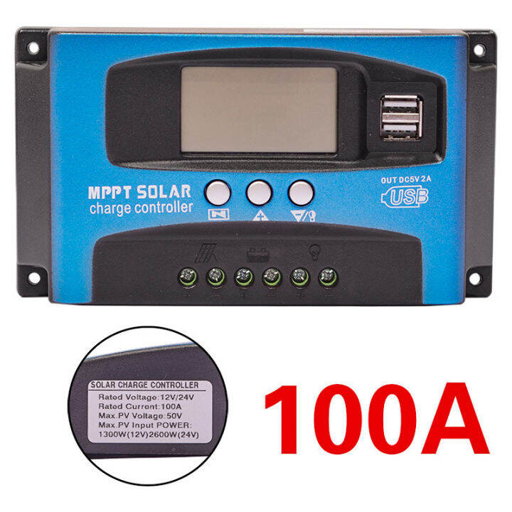 MPPT Solar Charge Controller USB LCD Display 30/40/50/60/100A 12V 24V ...