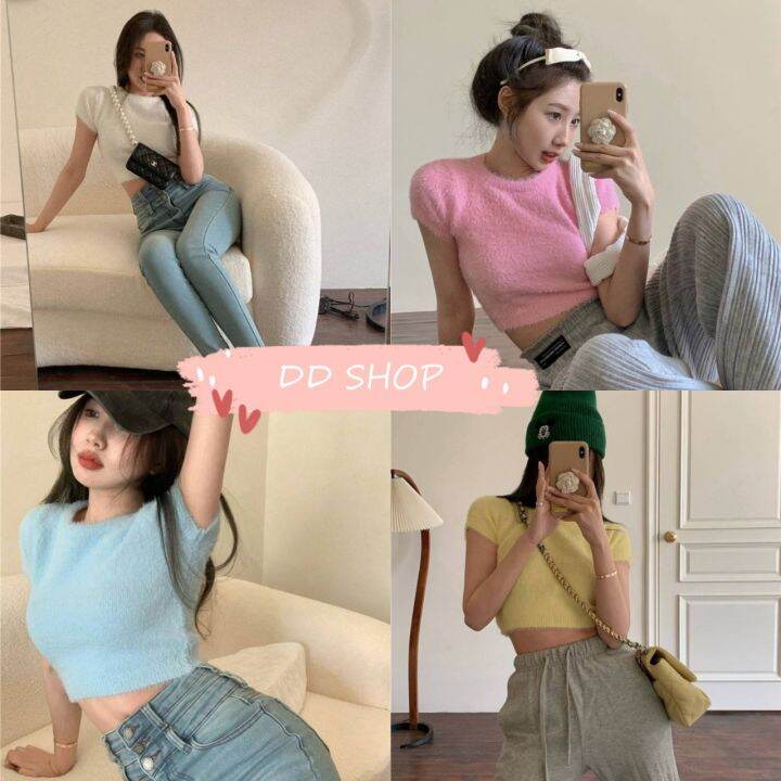 DD SHOP 'พร้อมส่ง' 80069 เสื้อแขนสั้นไหมพรม ทรงครอปสั้น ดีเทลขนมุ้งมิ้งน่ารัก สีพาสเทล | Lazada ...
