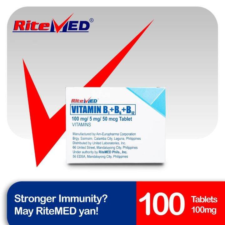 RiteMED Vitamin B Complex 100 mg/5mg/50 mcg per tablet 100 Tablets ...