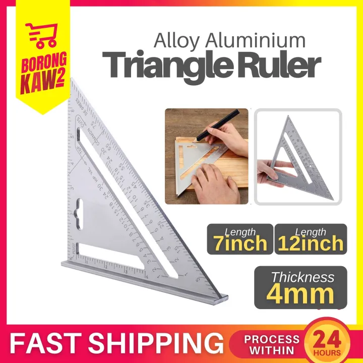 MAYA-185 7/12 Inch Metric Ruler Aluminium Alloy Protractor Triangle ...