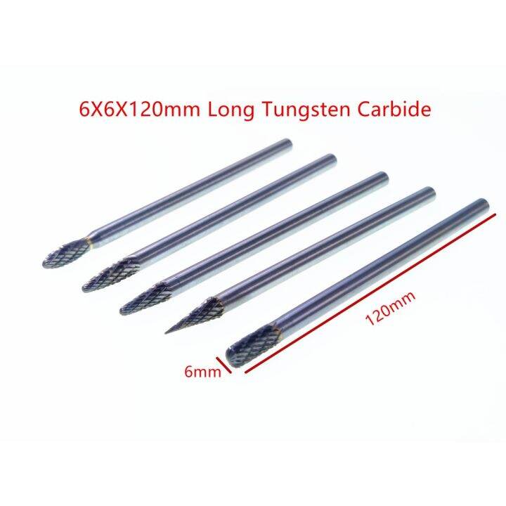 1pcs 6x6x120mm extend long tungsten carbide burr 6mm Shank Mata Porting ...