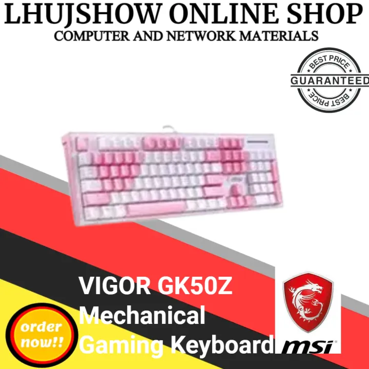 MSI VIGOR GK50Z PIXEL Gaming Mechanical Keyboard with RGB Light White + PINK (Sakura Edition ...