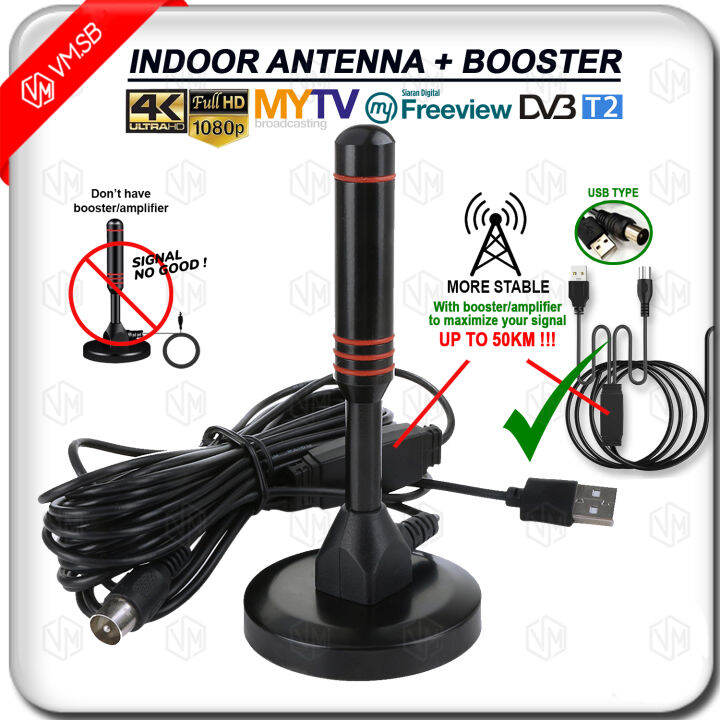 Digital TV Antenna DVBT2 Portable Indoor TV Aerial Omnidirectional ...