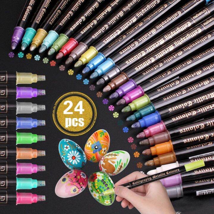 12/24 Colors Metallic Markers Paint Pens Art Writing Markers Paper ...