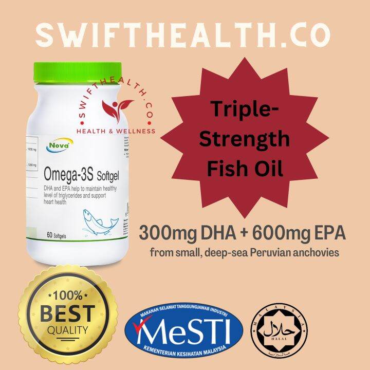 NOVA Omega 3S / Omega Triple Strength Fish Oil 60's [300mg DHA + 600mg EPA] | Lazada