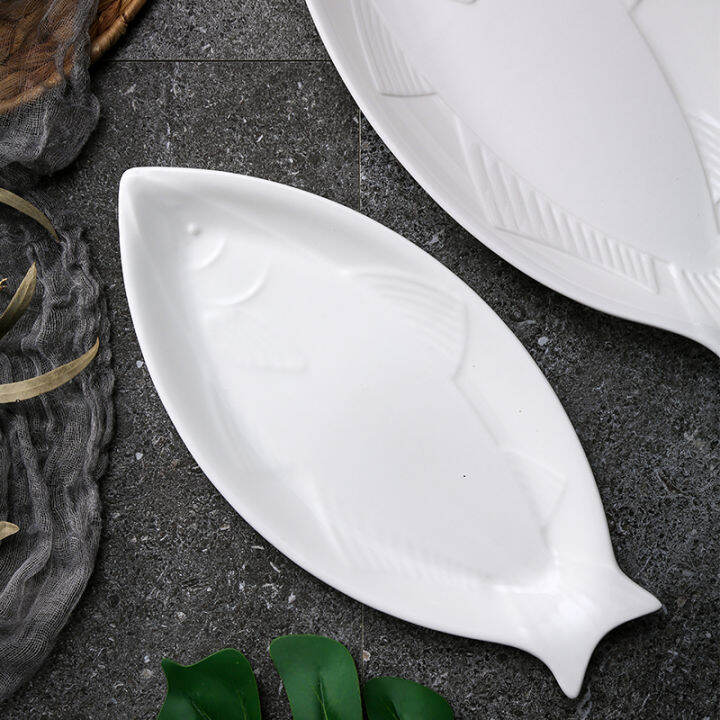 Ceramic 16 inch fish shaped plate Restaurant Hotel white tableware Long ...