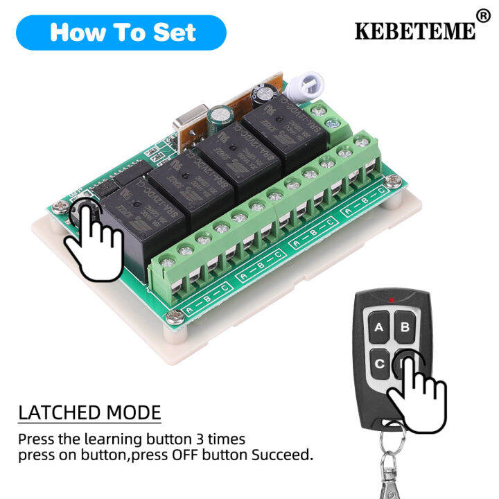 KEBETEME 433Mhz DC 6V 12V 24V 10A 4CH Relay Module Receiver EV1527 ...