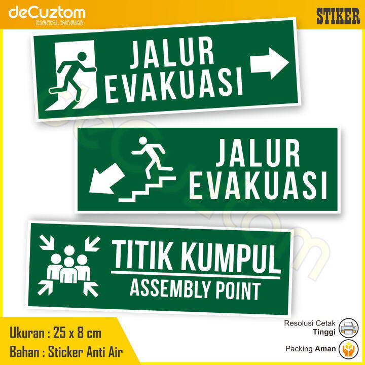 Stiker Jalur Evakuasi Sticker Arah Evakuasi Titik Kumpul K3 Safety deCuztom | Lazada Indonesia