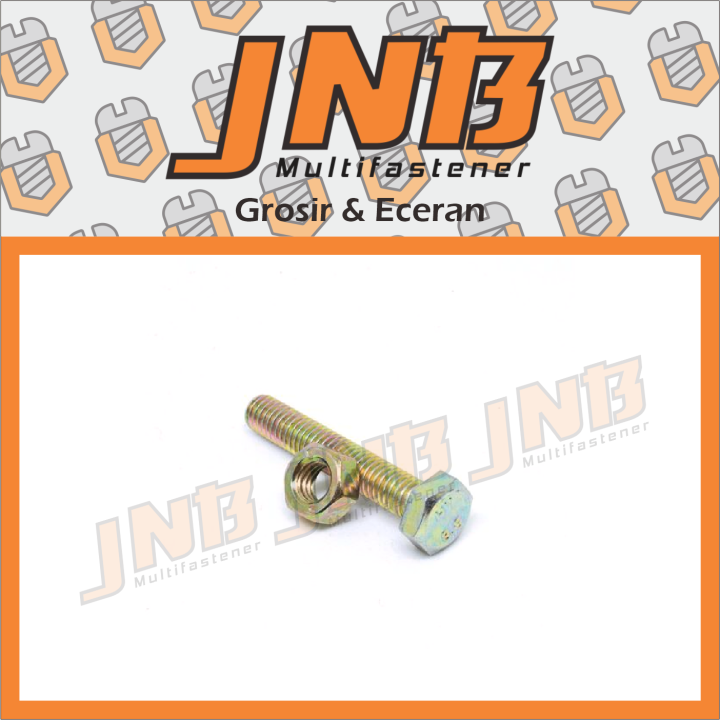 Baut Mur Kuning M6 x 25 Kunci 10 Drat 1.00 Baud HEX umum Set dengan Mur ...