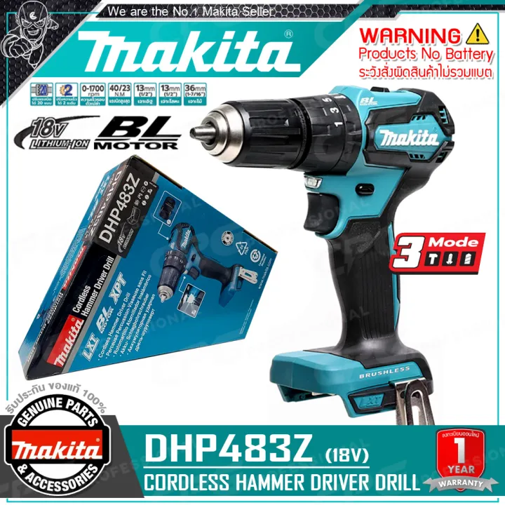 MAKITA สว่าน สว่านกระแทก 3 ระบบ ไร้สาย 18V (BL Motor : มอเตอร์ไร้แปรงถ่าน) รุ่น DHP483Z ...