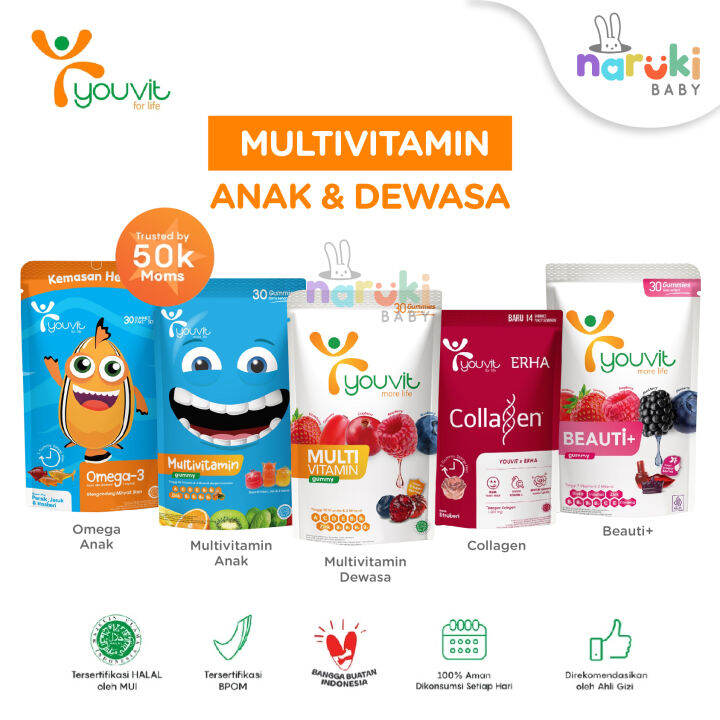 Youvit Multivitamin Suplemen Anak Dewasa Omega Collagen Beauti+ Gummy ...