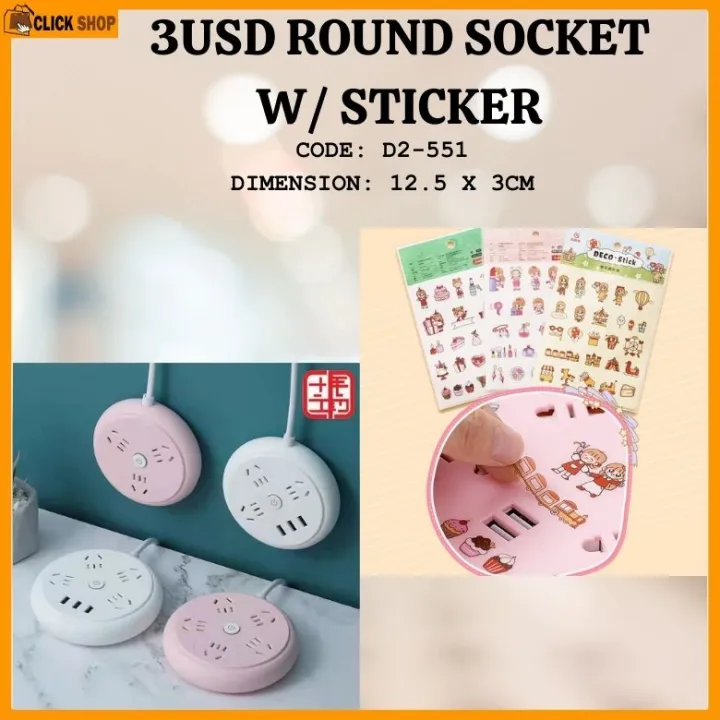 Round Multiple Sockets with 3 USB Ports Universal 2 Pin and 3 Pin Plug ...
