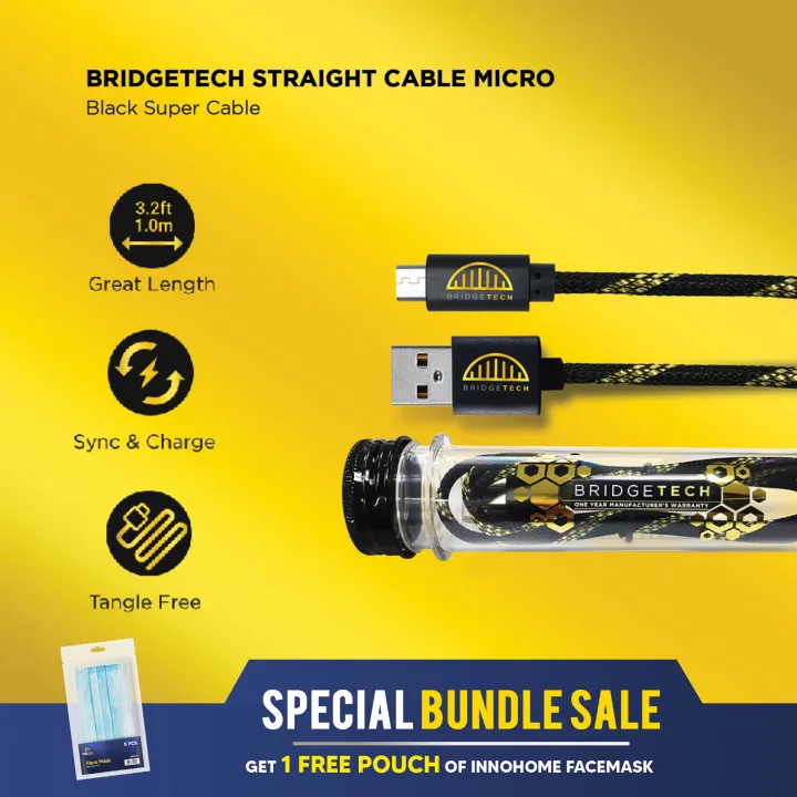 Bridgetech Micro Straight Super Cable + 1 Year Warranty | Lazada PH