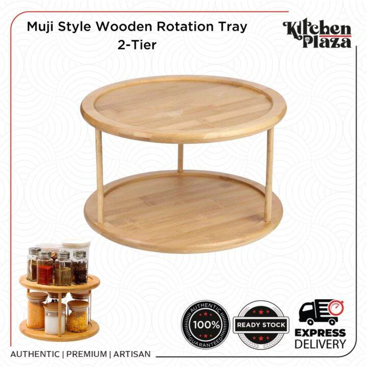 Muji Style Bamboo Wooden Rotation Tray 2-Tier/Bamboo Lazy Susan | Lazada
