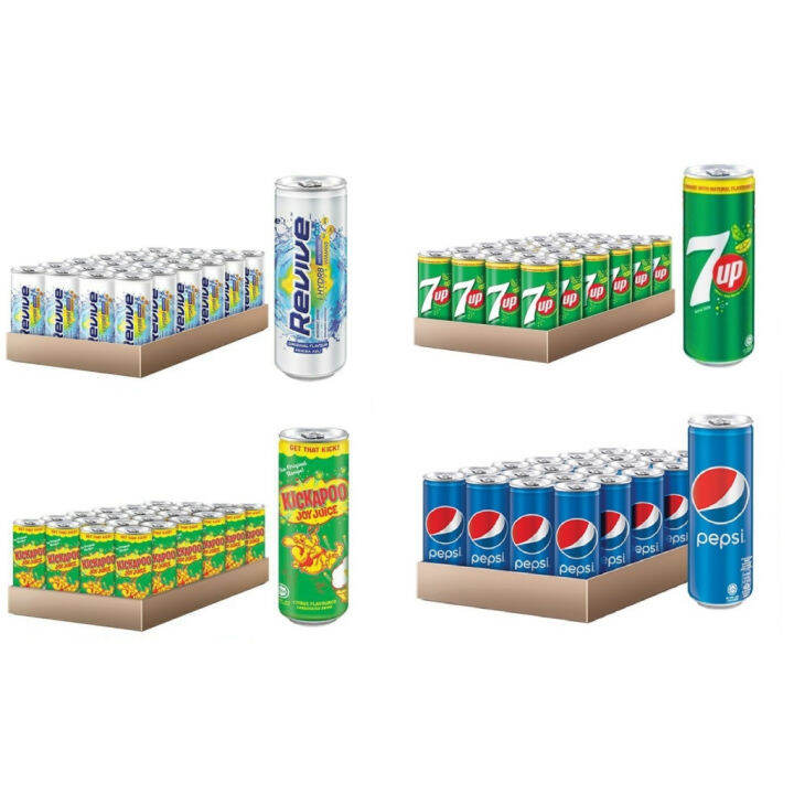 320ml x 24 Can (KICKAPOO / PEPSI / 7 UP / 7 UP FREE / REVIVE | Lazada