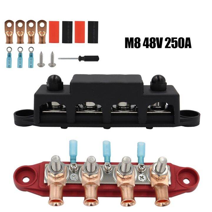 4 Post Power Distribution Block Terminal Screw Bus Bar 250A 48V DC M8 Black&red | Lazada PH