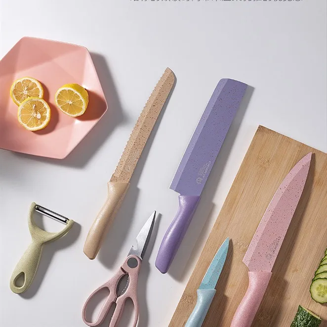 {MS} Knife Set 6 PCS Pastel Colors Stainless Steel Chef Knife Bread ...