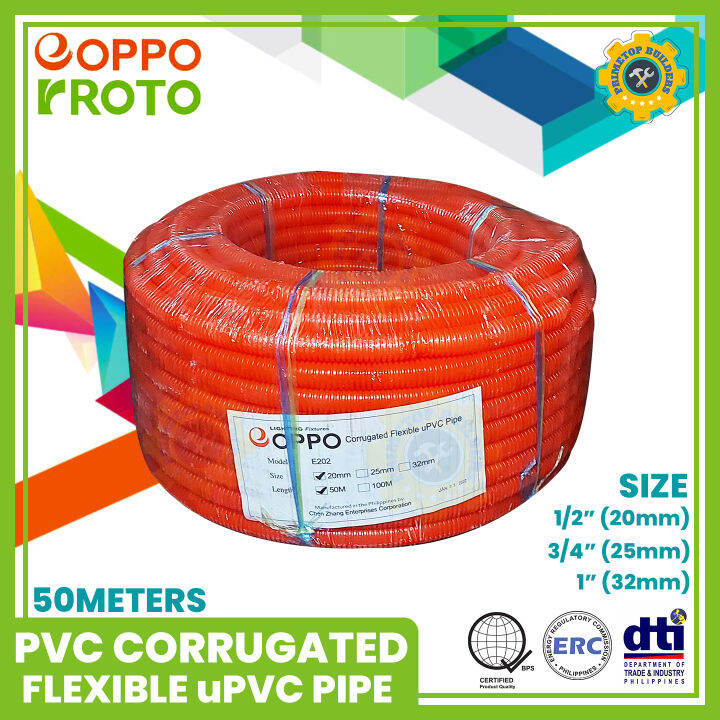 EOPPO/ROTO ELECTRICAL PVC ORANGE CORRUGATED FLEXIBLE uPVC HOSE / ELECTRICAL PIPE 1/2" 3/4" 1 ...