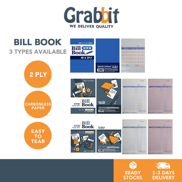 GRABBIT 2ply Bill Book Invoice Receipt Cash Book with Numbering / No ...