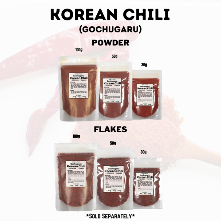 GOCHUGARU / KOREAN CHILI POWDER and FLAKES 30g, 50g, and 100g -Herbs ...