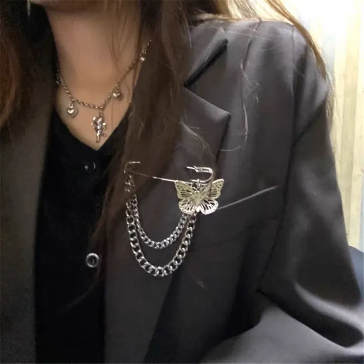 Sanhe INS คู่สร้อยเข็มกลัดชุดผีเสื้อจี้เครื่องประดับ Hip Hip แฟชั่นอเนกประสงค์ | Lazada.co.th