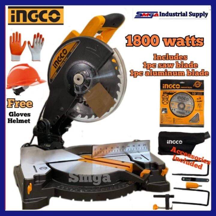 Ingco Miter Saw 1800W BMS18007 free gloves and helmet | Lazada PH