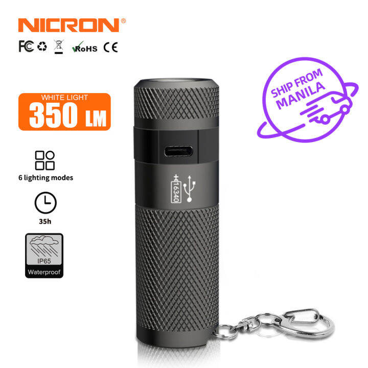 NICRON LED Flashlight B10 350lumens High Brightness 16340 Type-C ...