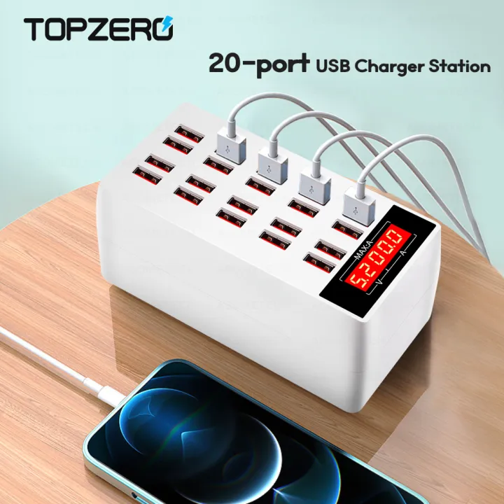 TOPZERO ฮับชาร์จ USB 100W 20พอร์ต,อะแดปเตอร์แท่นชาร์จ USB ตั้งโต๊ะสำหรับเดินทางโทรศัพท์หน้าจอ ...